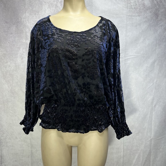 Express | Tops | Express Top Womens M Velvet Burnout Blue Black Floral ...